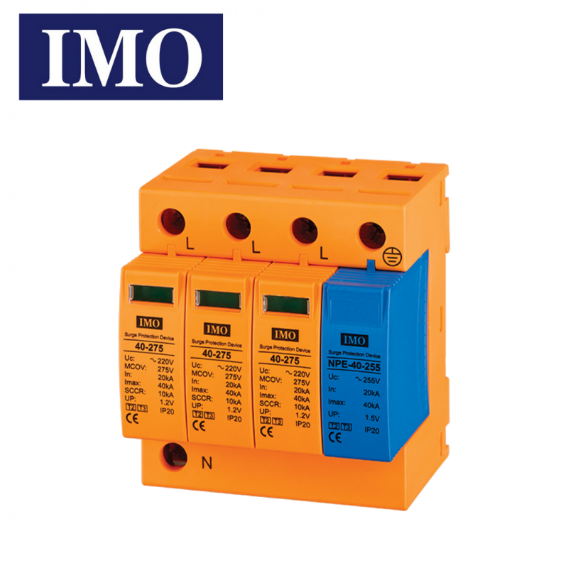 Parafoudre 3P+N T2/3 40kA 4 modules - SPD4-403N IMO